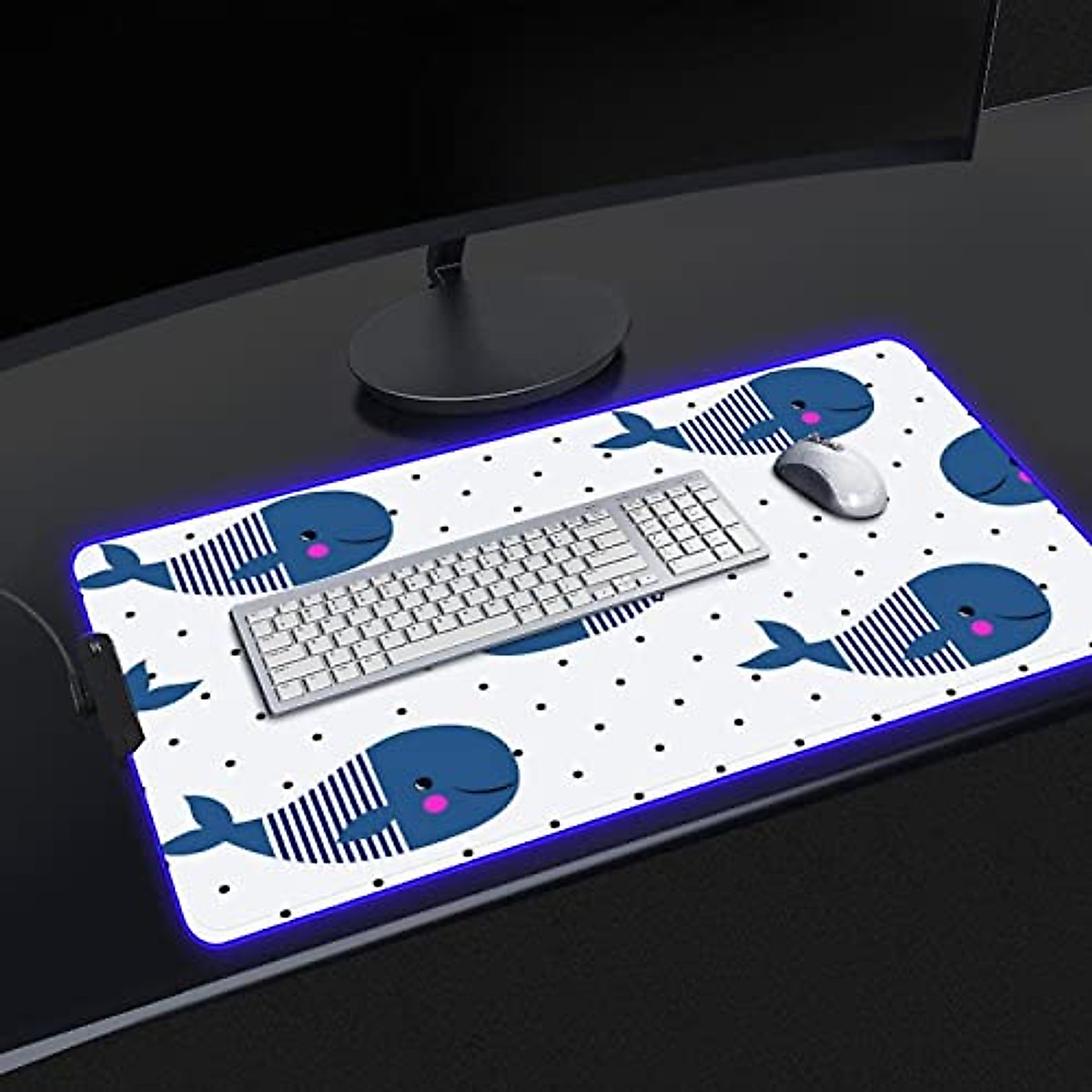 Cute Funny Animal Cartoon Polka Dot Art Large Mouse Pad Gaming Mouse Pad RGB Laptop USB Illuminated LED Home Office Accessories Desk Pad