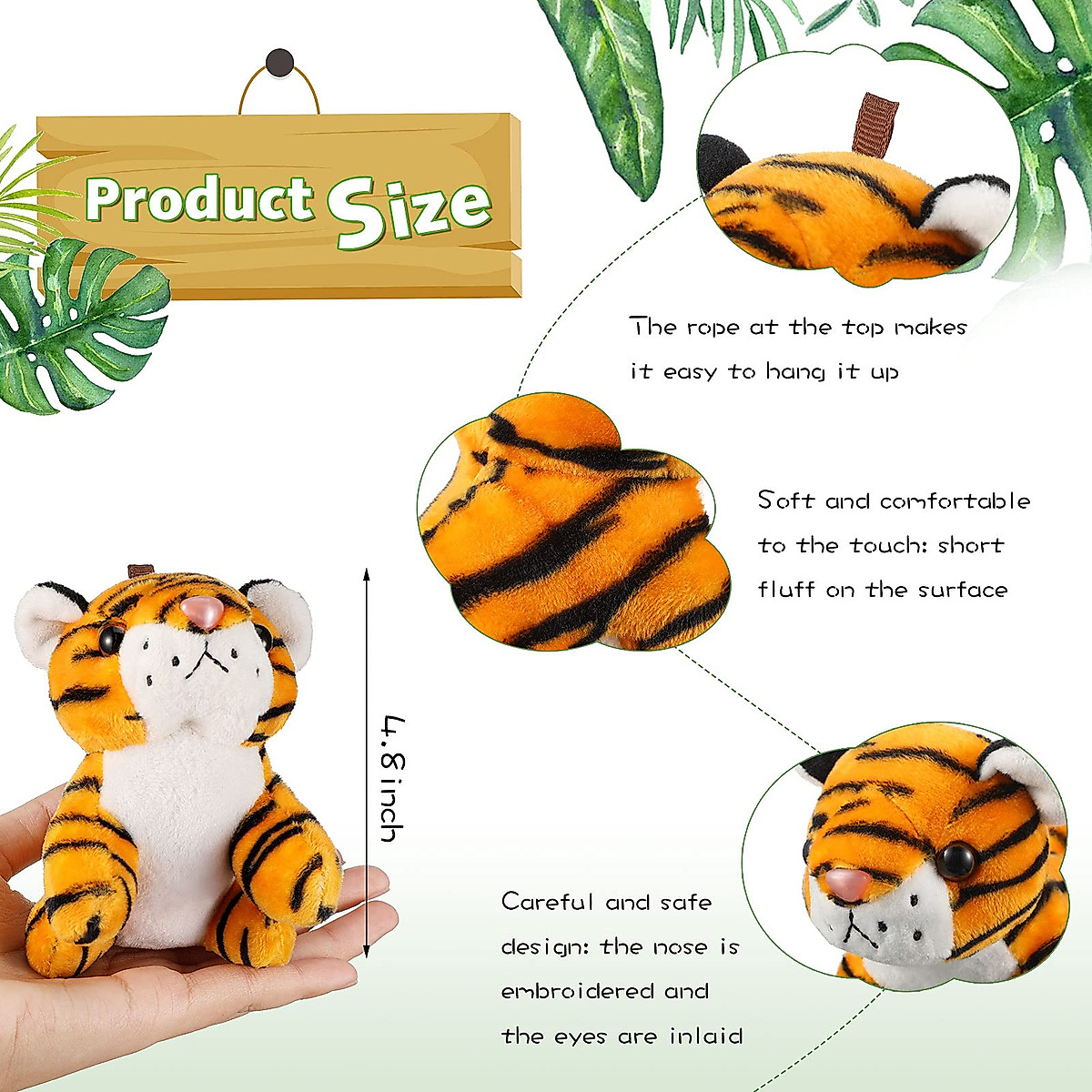 Kasyat 8 Pieces Mini Stuffed Wild Animals Jungle Animal Plush Toys in 4 Inch, Cute Tiger Plush for Animal Themed Parties, Birthday Party, Teacher and Student Achievement Award,Random Colors