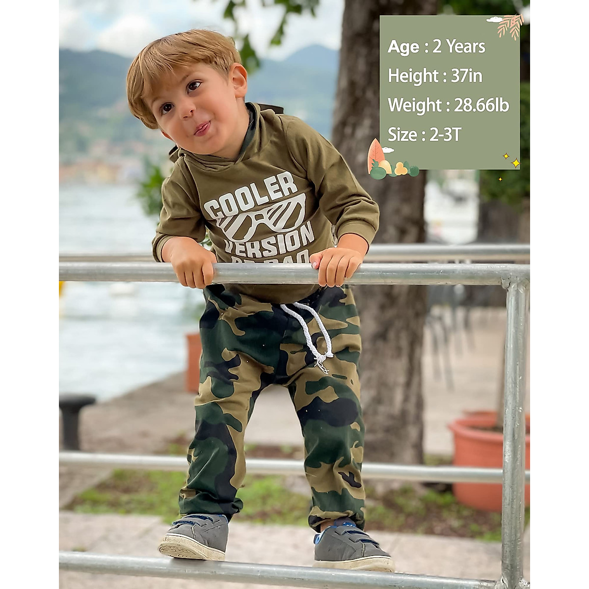 ZOEREA Toddler Baby Boys Clothes Letter Printed Hoodie Sweatshirt Tops+Camouflage Long Pants 2PCS Outfits Set