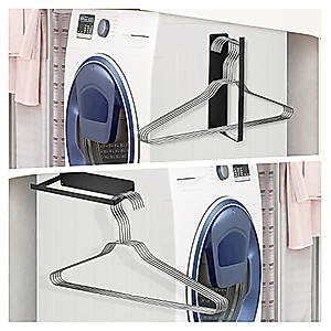 KKUYT Magnetic Hanger Organizer, Hanger Storage Stacker Holds up 40 Metal Coat Hanger, Hanger Rack for Washing Machine, Wall Mount Clothes Hanger Holder Rack to Keep Laundry Room Closet Tidy