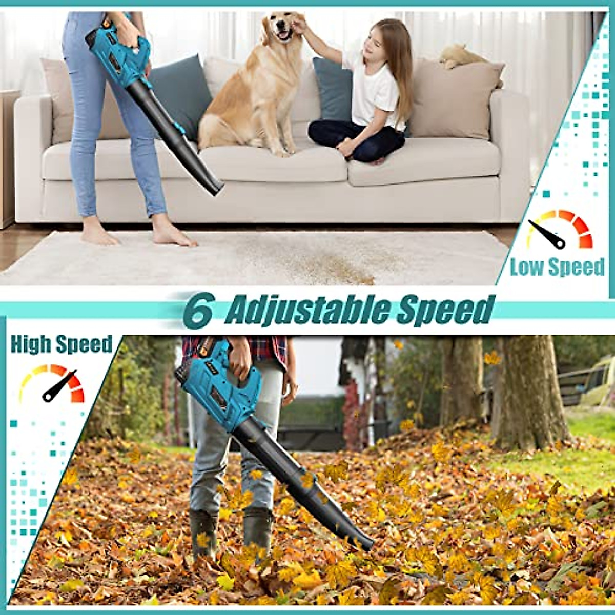 5.0Ah Battery Leaf Blower - BHY 320 CFM & 180MPH Cordless Electric Leaf Blower with Fast Charger, 6 Variable Speeds, Battery Operated Leaf Blower for Blowing Leaves, Snow Debris and Dust