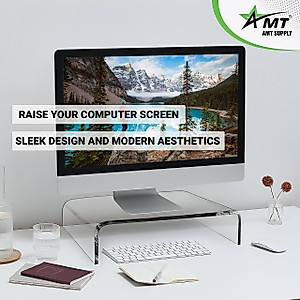 AMT Acrylic Laptop Monitor Stand & Computer Riser with Cat Keyboard Protector, Space-Saving Design, Extra Storage, Clear Shelf - Ideal for Monitors, Laptops, Printers, Desktop Decor