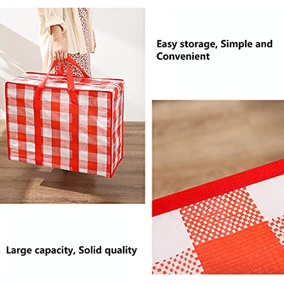 Evealyn Extra Large Moving Storage Bags 100L, Woven bag Waterproof with Zippers Heavy Organizer Totes Storage Bags for Travelling,College Carrying ,Moving,Camping Home Storage Sorting Bag (Red)