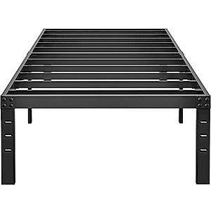 HOBINCHE 14 Inch Metal Twin Bed Frame No Box Spring Needed - Easy Assembly Heavy Duty Noise Free Narrow Bedframes - Single Black Basic Anti Squeak Steel Slats Platform with Storage