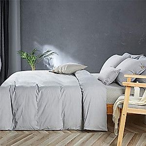JELLYMONI Light Grey 100% Washed Cotton Duvet Cover Set, 3 Pieces Luxury Soft Bedding Set with Buttons Closure. Solid Color Pattern Duvet Cover King Size(No Comforter)
