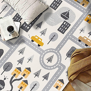 Rugshop Kids Play Road Rug for Playroom,Kidsoom,Nursery Room Interactive Cityscape for Cars and Toys Indoor Soft Area Rug 8' x 10' Cream