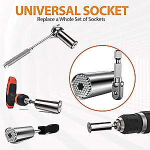 Dewkou 1 PC Universal Socket Tools Gifts, Christmas Stocking Stuffers Socket Set with Power Drill Adapter Super Grip Socket Cool Gadgets for Men Birthday Gifts for Men Women Husband (7-19 MM)