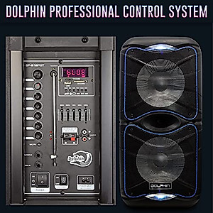 Dolphin SP-212RBT Portable Bluetooth Party Speaker with Lights and PA System with Expandable Battery