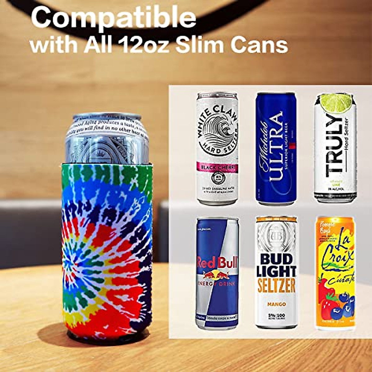 Heyah 4 Pack 12oz Slim Beer Can Cooler Sleeves, Neoprene Beer Can Cooler Bulk, Collapsible Insulators Cooler Cover Fits for White Claw/Spiked Seltzer and More