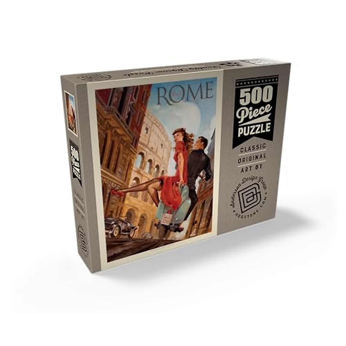 MyPuzzle Italy: Rome by Vespa, Vintage Poster - Premium 500 Piece Jigsaw Puzzle for Adults