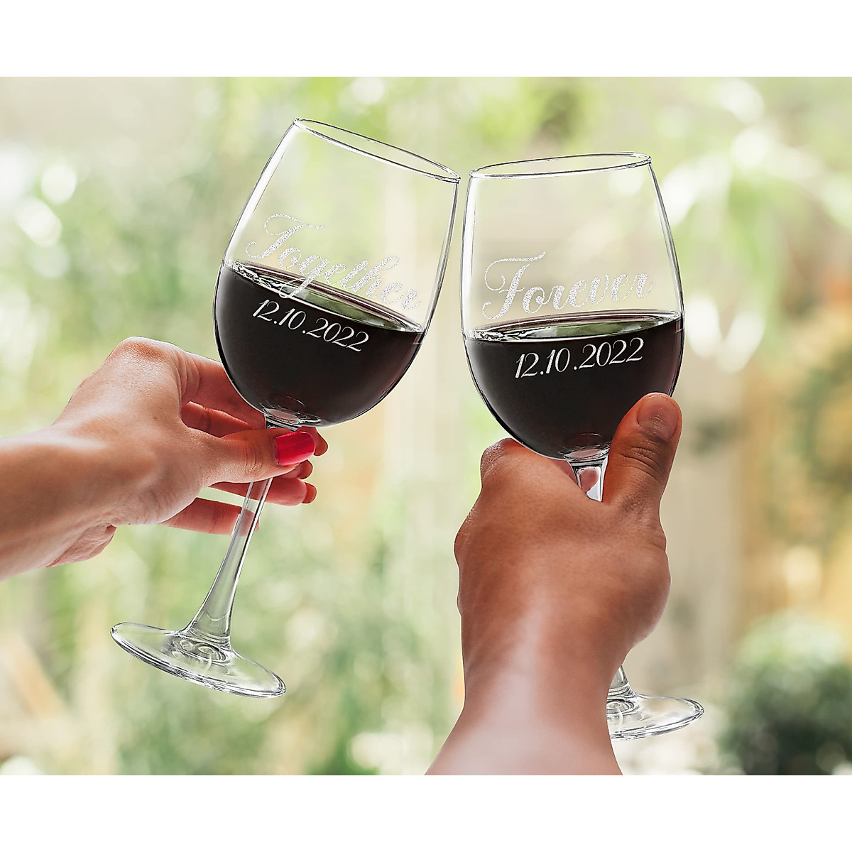 TEEAMORE Personalized Wine Glass Add Your Name Text Valentiness Day Birthday Anniversary Laser Engraved Stemmed Wine Glass 16oz