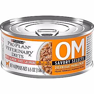 Purina Pro Plan Veterinary Diets OM Overweight Management Savory Selects, Salmon Feline Formula Wet Cat Food, 5.5 oz., Case 24, 24 X 5.5 OZ