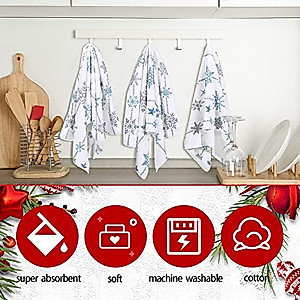 Funtery 3 Pcs Snowflake Snow Hand Bath Towel Absorbent Soft Hanging Towels Snowflake Hand Towels Winter Christmas Bathroom Towel for Bathroom Kitchen Dish Holiday Decor, 14 x 28 Inches