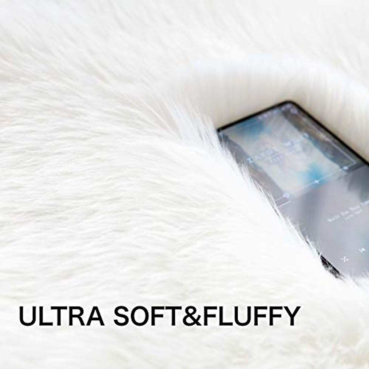 Super Soft Premium Faux Sheepskin Fur Sofa Chair Cover Plush Seat Cushion Pad Shaggy Area Rugs for Bedroom Floor, 2ft x 3ft, White