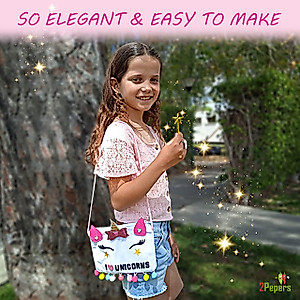 2Pepers Make Your Own Unicorn Purse Kit, Arts and Crafts for Kids, DIY Unicorns Gifts for Girls Ages 3 4 5 6 7 8 Years and Up (No Sewing Needed), Magical Unicorn Toy Bag, Creative Girl's Project.