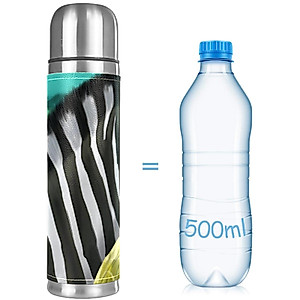 Stainless Steel Leather Vacuum Insulated Mug Zebra Thermos Water Bottle for Hot and Cold Drinks Kids Adults 16 Oz