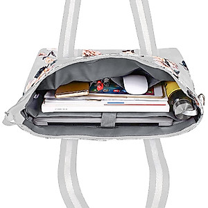 MOSISO Laptop Tote Bag for Women (17-17.3 inch), Canvas Camellia Multifunctional Work Travel Shopping Duffel Carrying Shoulder Handbag, Grey