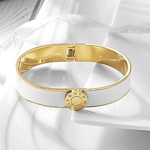 CIUNOFOR Enamel Bracelet for Women Vintage Pop-Art Colorful Cuff Bangle Stainless Steel Gold Plate Tone Wide Band Handmade for Unisex Adult Jewelry (Moonstone)