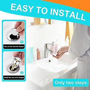 2 Pack Metal Universal Bathroom Sink Stopper,Basin Pop Up Bathroom Drain Stopper Wash Basin Bounce Drain Filter,for 1.06"~1.61" Bathroom Sink,Sink Drain Strainer Cover,Kitchen Drain Plug (2 PCS)