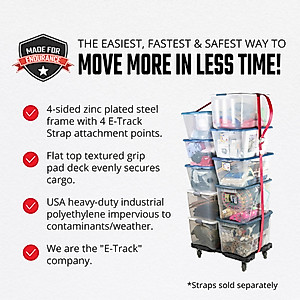 SNAP-LOC, All Terrain 4 Wheel Heavy Duty Dolly Cart, 6 Inch Casters, E Strap Attachment Included, 1,500 lb Capacity, Made in USA, Black