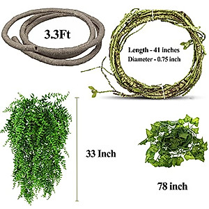 HERCOCCI Reptile Vines, Flexible Jungle Climbing Vines Terrarium Plastic Plants and Leaves Tank Accessories Decor for Gecko Snake Lizard Bearded Dragon Hermit Crab Frog