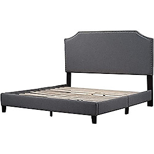 STP-Y Upholstered Platform Bed, Rockjame Full Bed Frame Mattress Foundation with Nailhead Trim Headboard and Plywood Slats, No Box Spring Required (Full) (Size : Full)