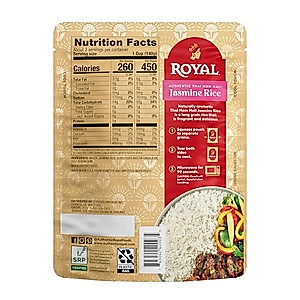 Royal Authentic Thai Hom Mali White Jasmine Rice - Microwave Rice - Dinner Side Dish - (4 Pack) 8.5 oz Pouch