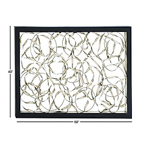 Deco 79 Metal Abstract Coiled Ribbon Wall Decor with Black Frame, 60" x 2" x 40", Silver