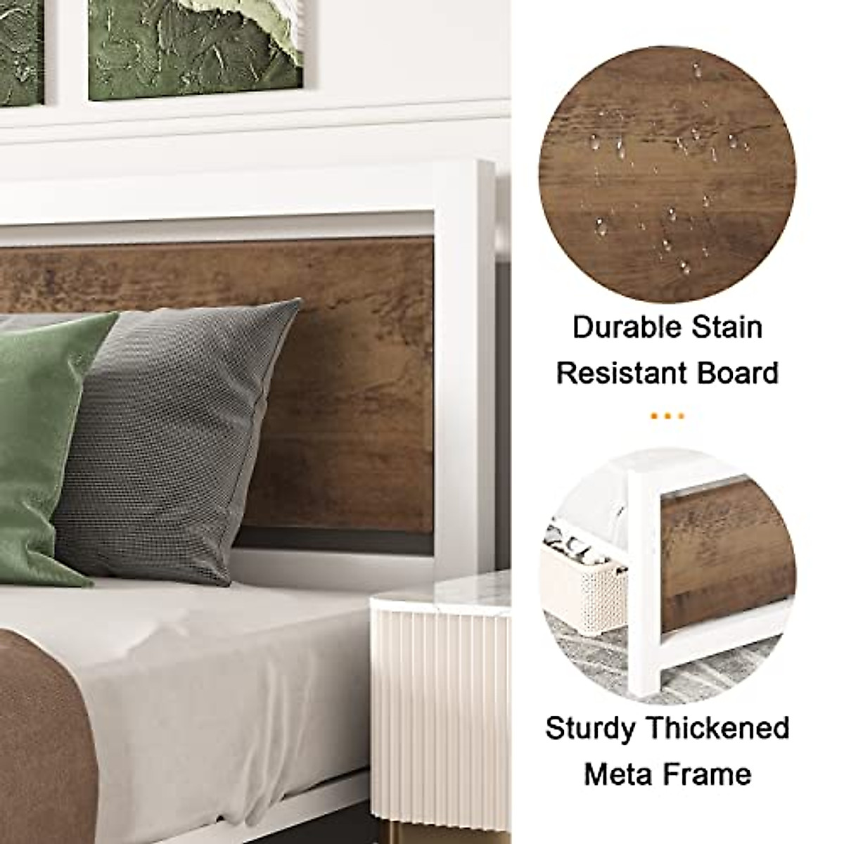 4 EVER WINNER Twin Bed Frames Wood with Headboard, Twin Size Platform Metal Bed Frame, Heavy Duty Steel Slat Twin Metal Bed Frames, No Box Spring Needed, Mattress Foundation, Anti-Slip, Easy Assembly