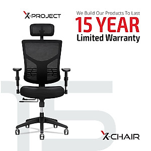 X-Chair X-Project High End Task Chair, Black A.T.R. Fabric with Headrest - Ergonomic Office Seat/Advanced Tensile Recovery Fabric/Highly Adjustable & Supportive/Comfortable Feel/Perfect for Workspace