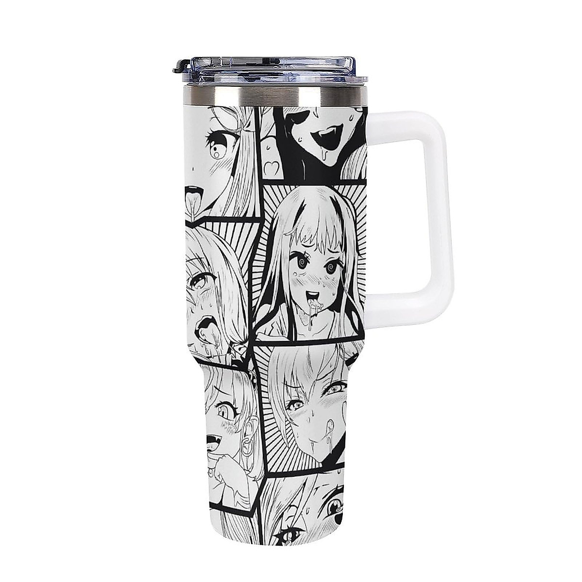 Niapessel Leak Proof Tumbler, Insulated Water Bottles with Straw, Anime Girl Face Emotion Insulated Cup with Handle 40 Oz Stainless Steel Flask for School, Travel, Car, Sports, Work