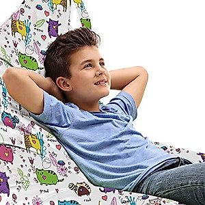 Lunarable Cat Lounger Chair Bag, Trippy Kittens with Unusual Forms with Flower Heart Art Design, High Capacity Storage with Handle Container, Lounger Size, Multicolor
