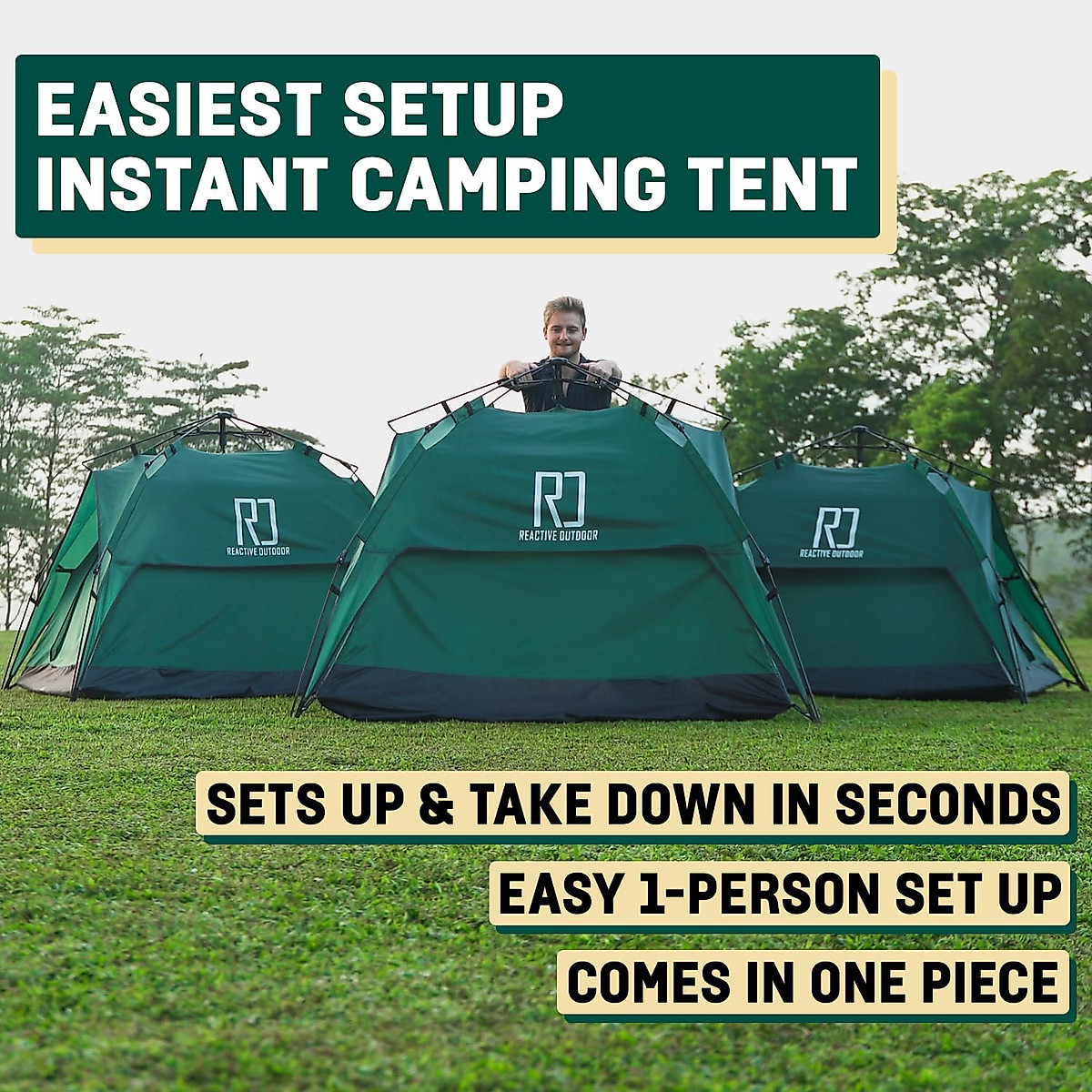 Reactive Outdoor Tent - 3 Second Tent - 3 Sec Instant Pop Up Tent - Easy and Quick Setup Camping Tent - 1 Person Setup Waterproof Double Layer Outdoor Camping Tent