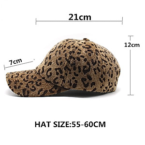 Warm Plush Leopard Baseball Cap for Womens Men Winter Fashion Ponytail Baseball Hat 20-23.5" for One Size