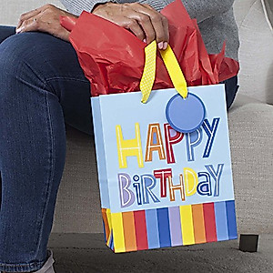 Hallmark 9" Medium Gift Bag with Tissue Paper (Happy Birthday, Rainbow Stripes on Light Blue)
