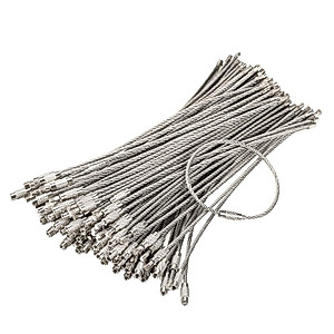 bayite Pack (100) Stainless Steel Wire Keychains Cable, Key Rings, Heavy Duty Luggage Tags Loops Tag Keepers 2mm Twist Barrel (Cable Length: 6 inches)