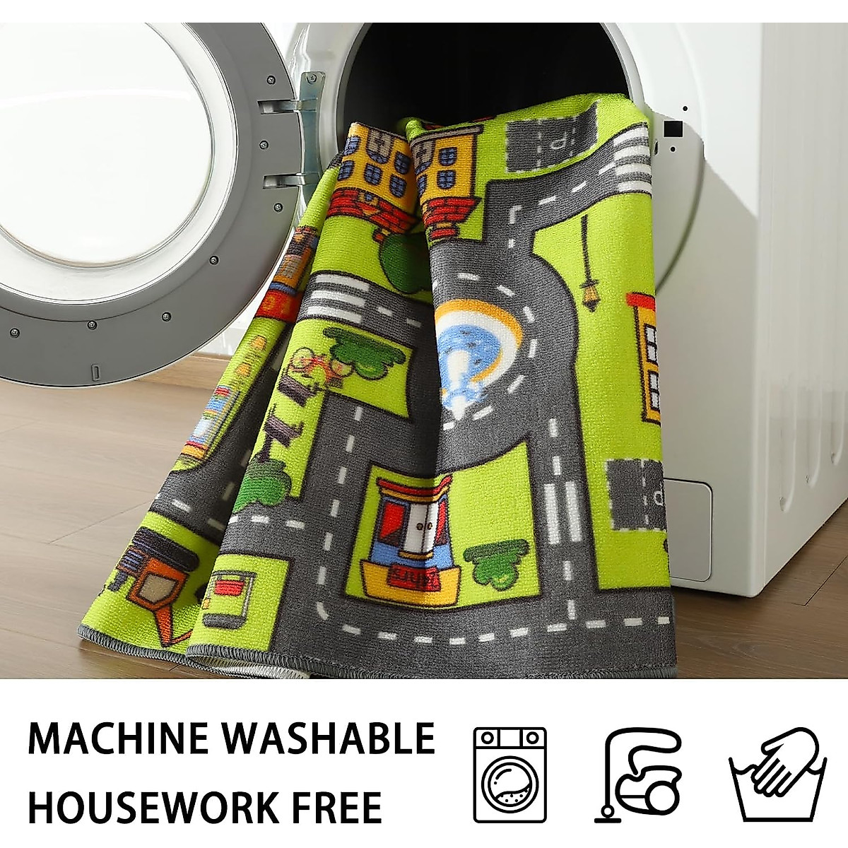 EVSOFMLF Road Play Map City Car Vehicle Traffic Educational Learning & Fun Game Area Non Slip Boy & Girl Kids Rug Carpet for Children Bedroom, Toddler Classroom & Baby Playroom Mat(Traffic 39*60 inch)