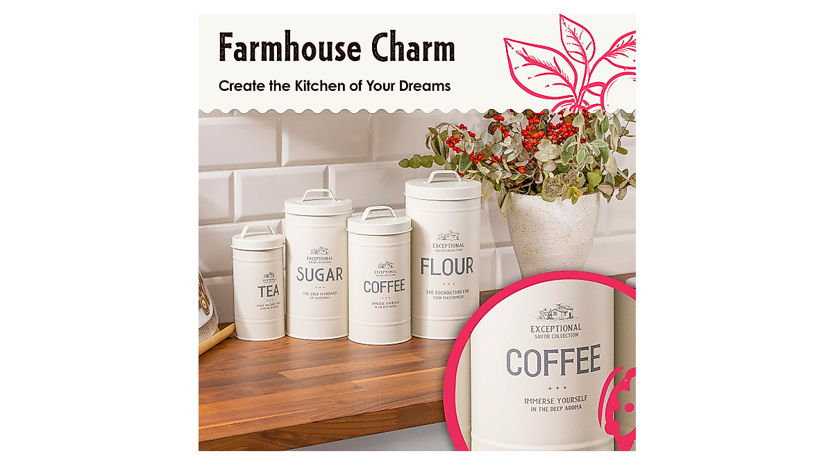 Airtight Kitchen Canisters Set - Farmhouse Charm