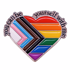 LATINDAY 1 Pack Irregular Heart Enamel Pin Decorative YOU CAN BE YOURSELF WITH ME Brooch Creative Fashion Badge Gay Transgender Art Accessory for Jackets Cotton Shirts Skirts Canvas Bags Denim