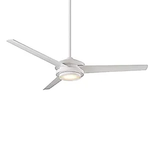 WAC Smart Fans Geos Indoor and Outdoor 3-Blade Ceiling Fan 60in Matte White with 3000K LED Light Kit and Remote Control works with Alexa and iOS or Android App