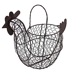 Rural365 Chicken Egg Holder - Brown Decorative Wire Basket with Handle Decor Wire Egg Basket for Kitchen or Living Room