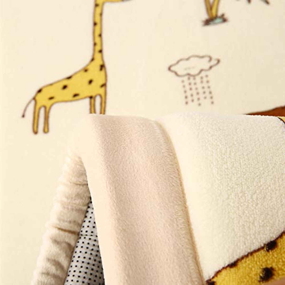 Loartee Kids Play Area Rug - 1.2" Soft & Thick Coral Velvet Nursery Rug, Crawling Mat for Toddler, Jungle Animals Play Mat, Non-Toxic & Anti-Skid, Light Yellow, Size:5.0'x5.0'(About 150x150cm)