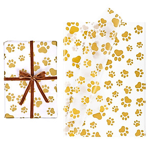 30pcs Dog Paw Tissue Paper, 20x14in Cute Paw Print Tissue Paper Gift Wrap Paper Puppy Paws Tissue Paper Sheets for Gift Packaging Wedding Birthday Party Supplies(Gold)