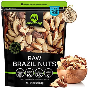 Nut Cravings - Raw Brazil Nuts, Unsalted, No Shell, Whole, Equivalent to Organic (16oz - 1 LB) Bulk Nuts Packed Fresh in Resealable Bag - Healthy Protein Food Snack, Natural Keto Friendly Vegan Kosher