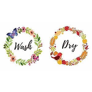 Garland Flower Decor Wash Dry Decals for Washer Dryer, FloralModern Trendy Washer Quote Stickers for Laundry Room, Removable Waterproof Vinyl Decals for Washing Machine Dryer,Closet Chores Decor