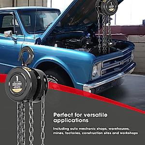 Torin ATR9010B Manual Hand Lift Steel Chain Block Hoist with 2 Heavy Duty Hooks, 1 Ton (2,000 lb) Capacity,8ft/2.5m Black
