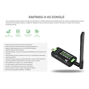Waveshare SIM7600G-H 4G DONGLE with Antenna with Industrial Grade 4G Communication and GNSS Positioning Peripheral Supports Global Band.