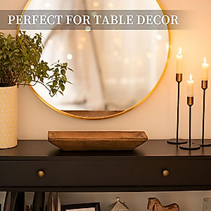 Hanobe Decorative Wooden Dough Bowl: Wood Table Centerpiece Decorations Rustic Natural Candle Holder Tray Trough for Dining Room Kitchen Decor, Brown