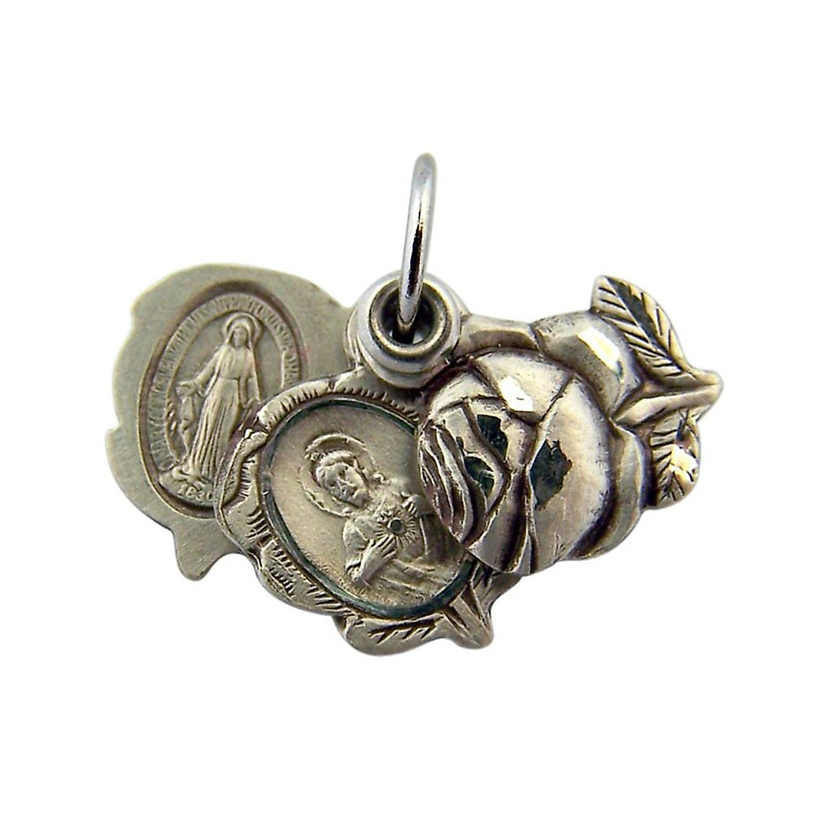 HMHInc Sterling Silver Triple Slide Rosebud Miraculous and Scapular Multi Medal, 9/16 Inch