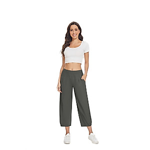 Women's Capri Yoga Pants Loose Soft Workout Causal Lounge Pants with Pockets Gray Small